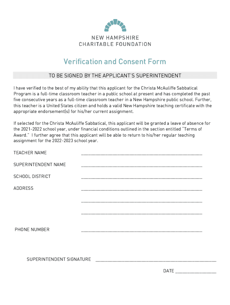 Fillable Online Verification and Consent Form - NH Charitable ...
