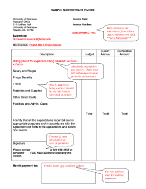 Fillable Online SAMPLE SUBCONTRACT INVOICE Fax Email Print - pdfFiller