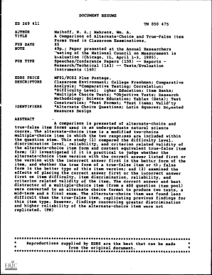 Fillable Online A Comparison of Alternate-Choice and True-False Item ...