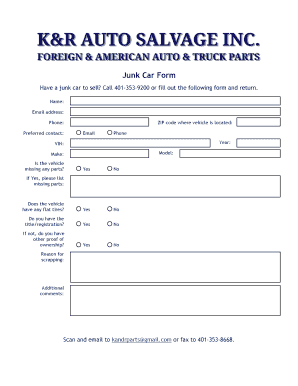 Fillable Online Junk Car Form Fax Email Print - pdfFiller