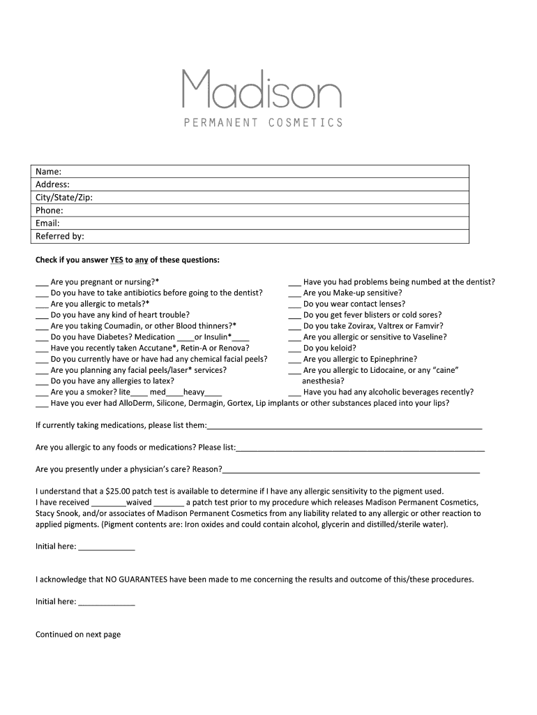 Fillable Online Updated Permanent Cosmetics Consent Form 2doc Fax Email ...