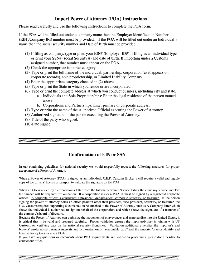 Fillable Online Power of Attorney direct importer Fax Email Print ...