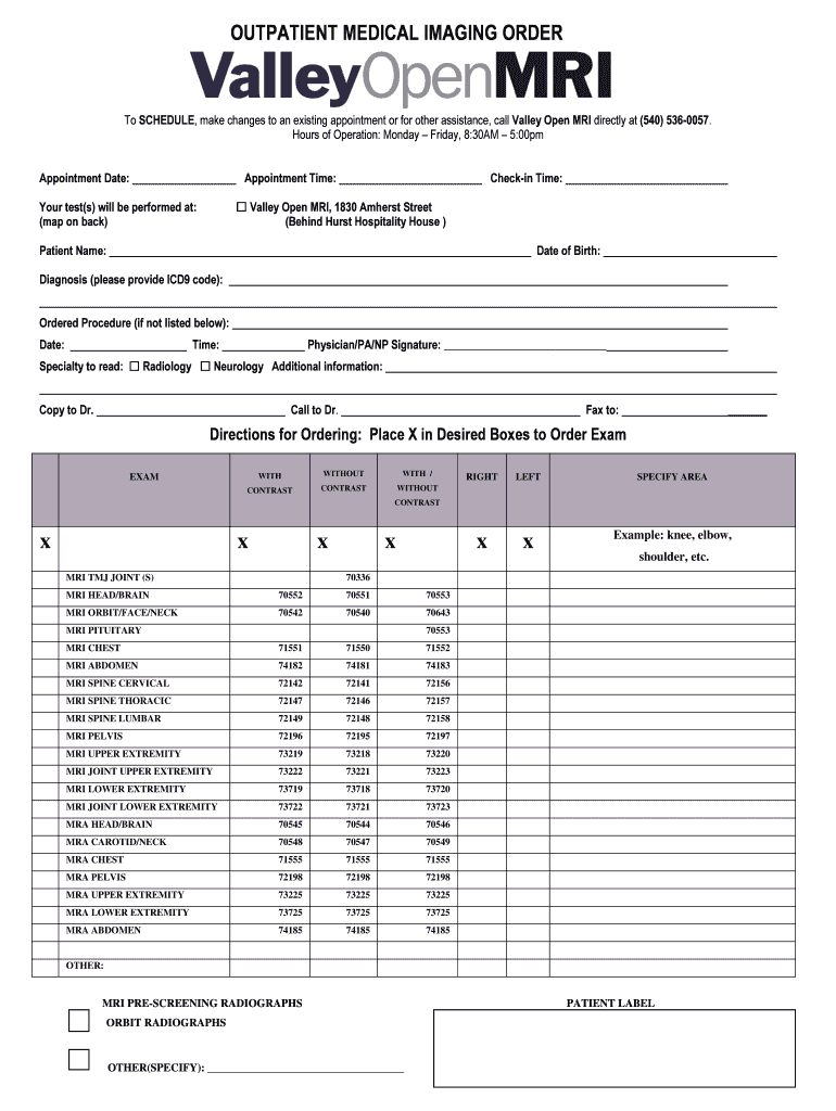 Fillable Online OUTPATIENT Medical Imaging Order Fax Email Print ...