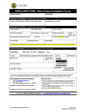 Fillable Online bcforestsafe Basic Incident Investigation Enrollment ...
