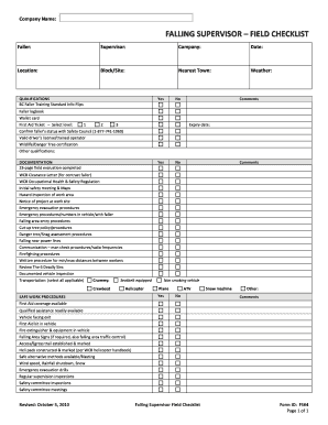 Fillable Online bcforestsafe 4Falling Supervisor Field Checklist ...