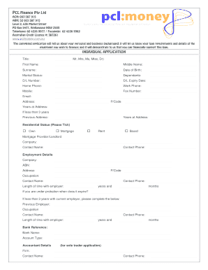 Fillable Online PCL Money - Individual Application.pdf Fax Email Print ...