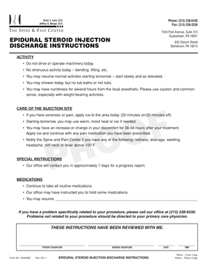 Fillable Online EPIDURAL STEROID INJECTION DISCHARGE INSTRUCTIONS Fax ...