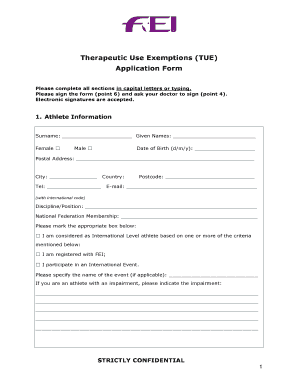 Fillable Online Therapeutic Use Exemptions TUE Application Form - FEI ...