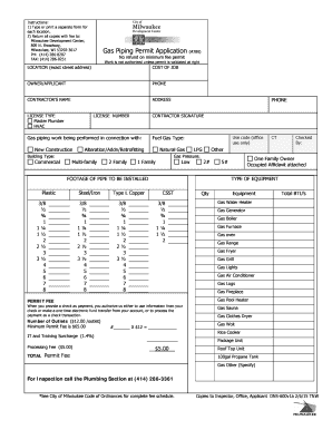 Fillable Online city milwaukee Gas Piping Permit Application b280b ...