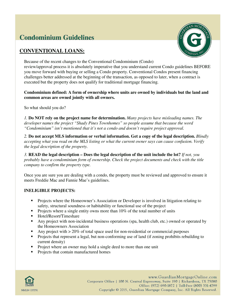 Fillable Online Because of the recent changes to the Conventional Condominium (Condo) Fax Email ...