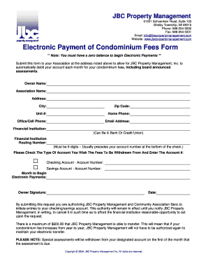 Fillable Online Electronic Payment of bCondominiumb Fees bFormb - JBC ...