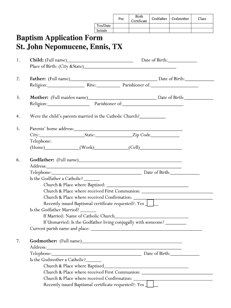 Fillable Online stjohncc To download the bBaptismb Application Form in PDF - St John bb Fax ...