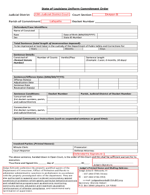 Fillable Online lajudicialcollege State of Louisiana Uniform Commitment ...