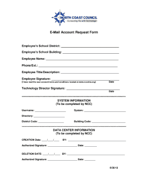 Fillable Online E-Mail Account Request Form - nccohioorg Fax Email ...
