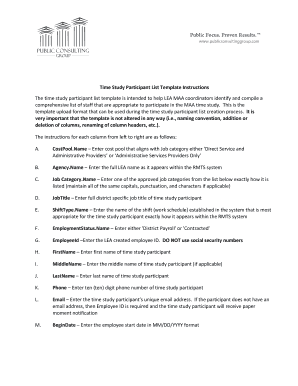 Fillable Online Time Study Participant List Template Instructions Fax ...