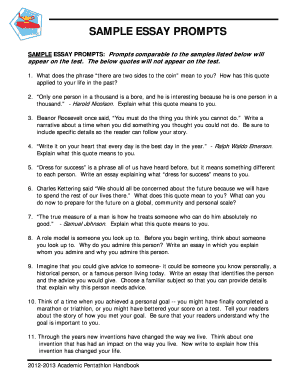 Fillable Online SAMPLE ESSAY PROMPTS Fax Email Print - pdfFiller