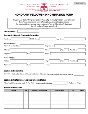 Fillable Online cae-acg HONORARY FELLOWSHIP NOMINATION FORM Fax Email ...