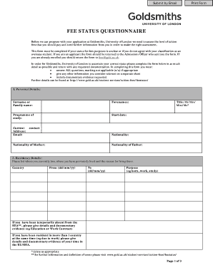 Fillable Online gold ac Fee status questionnaire - Goldsmiths ...