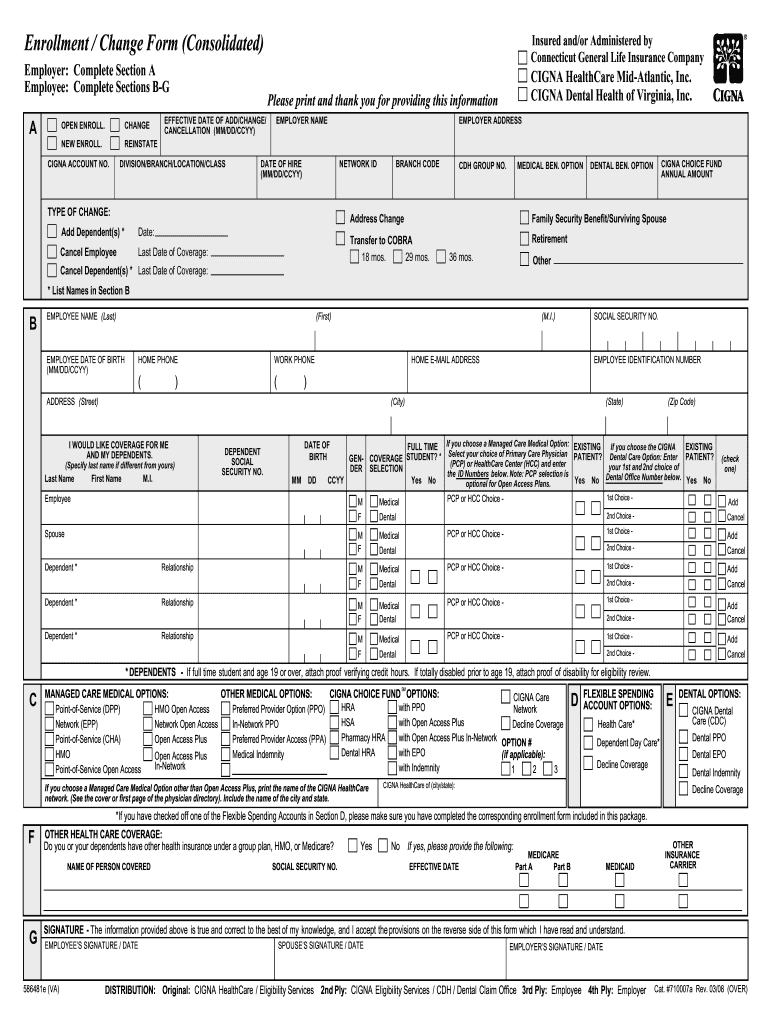 Fillable Online Enrollment Change bFormb Consolidated Fax Email Print - pdfFiller