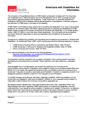 Fillable Online nursing utmb ADA and Essential Elements Forms Fax Email ...