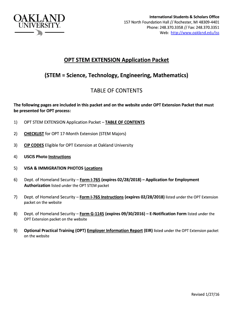 Fillable Online - OPT Extension Checklist Packet 6-08 Fax Email Print ...