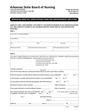 Fillable Online arsbn arkansas ADVANCED PRACTICE VERIFICATION FORM FOR ...