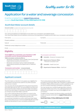 Fillable Online Application for a water and sewerage concession Fax ...