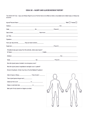 Fillable Online OSHA 301 INJURY AND ILLNESS INCIDENT REPORT Fax Email ...