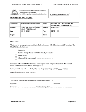 Hip Referral Form - Fill Online, Printable, Fillable, Blank | pdfFiller
