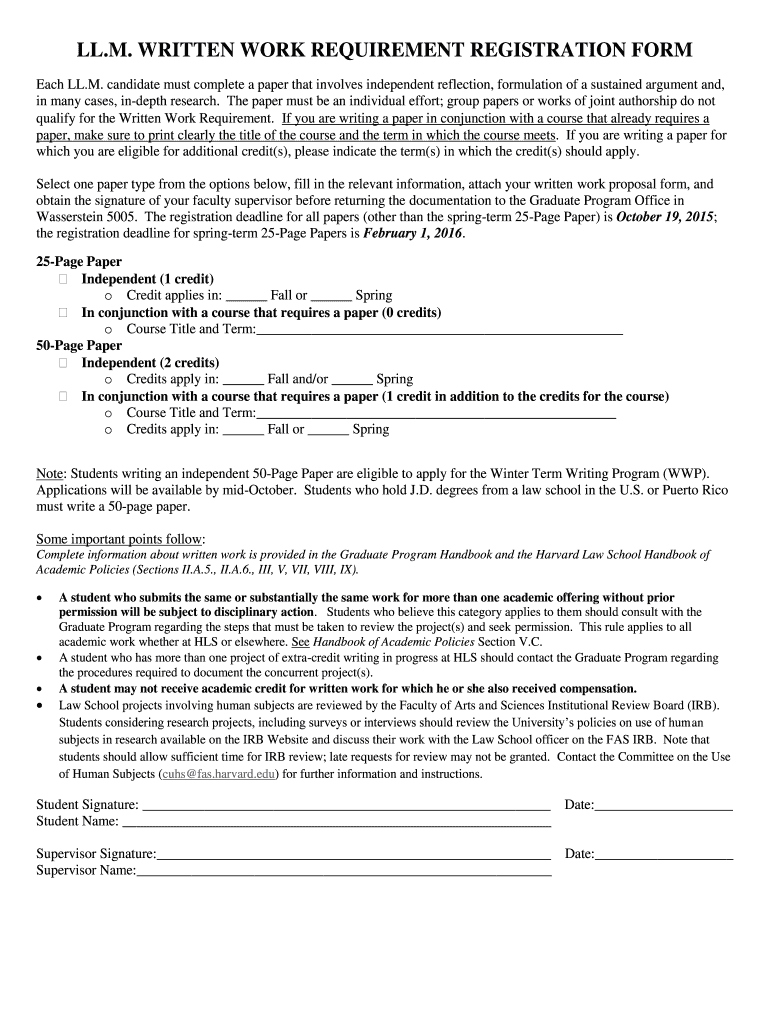 Fillable Online Llm written bworkb requirement bregistrationb form ...