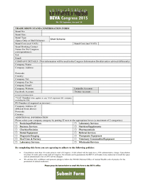 Fillable Online TRADE SHOW STAND CONFIRMATION FORM - BEVA Fax Email ...