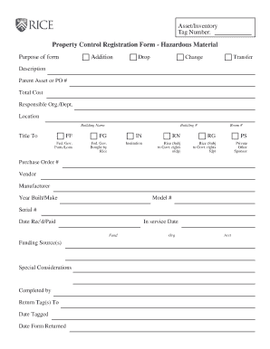 Fillable Online professor rice Property Control Registration Form ...