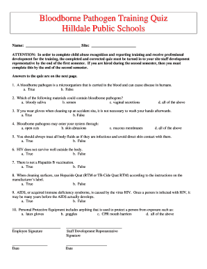Fillable Online Bloodborne Pathogen Training Quiz illdale blic hools ...