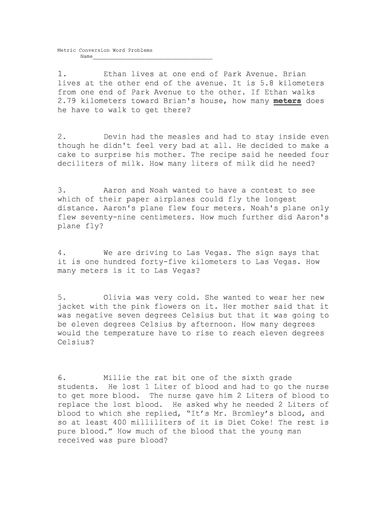Fillable Online Metric Conversion Word Problems Fax Email Print PdfFiller fillable-online-metric-conversion-word-problems-fax-email-print-pdffiller