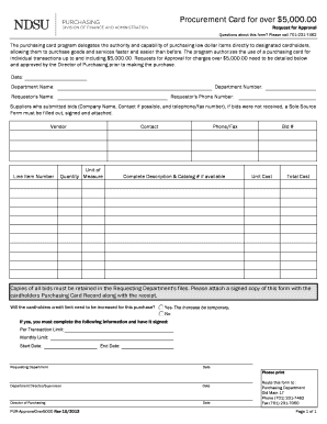 Fillable Online ndsu Procurement Card for over 5000 - North Dakota State Fax Email Print - pdfFiller