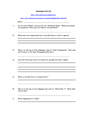Holocaust Online Scavenger Hunt - Fill and Sign Printable Template Online