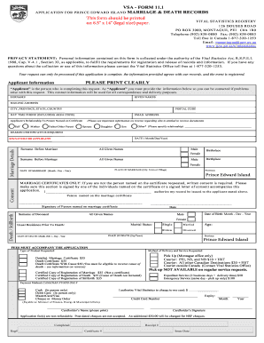 Fillable Online gov pe VSA - FORM 111 APPLICATION FOR PRINCE EDWARD ...
