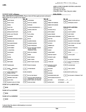 Fillable Online LABEL AMBULATORY SURGERY CENTER LAGRANGE 1805 Vernon ...