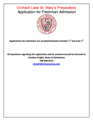 Fillable Online Orchard Lake St Marys Preparatory Application for Freshman Fax Email Print ...