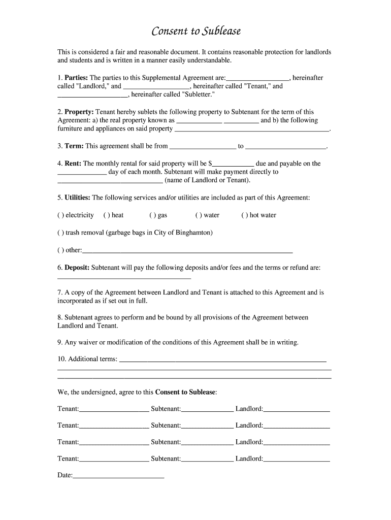 Fillable Online northeastern Consent to Sublease - Northeastern University - northeastern Fax ...
