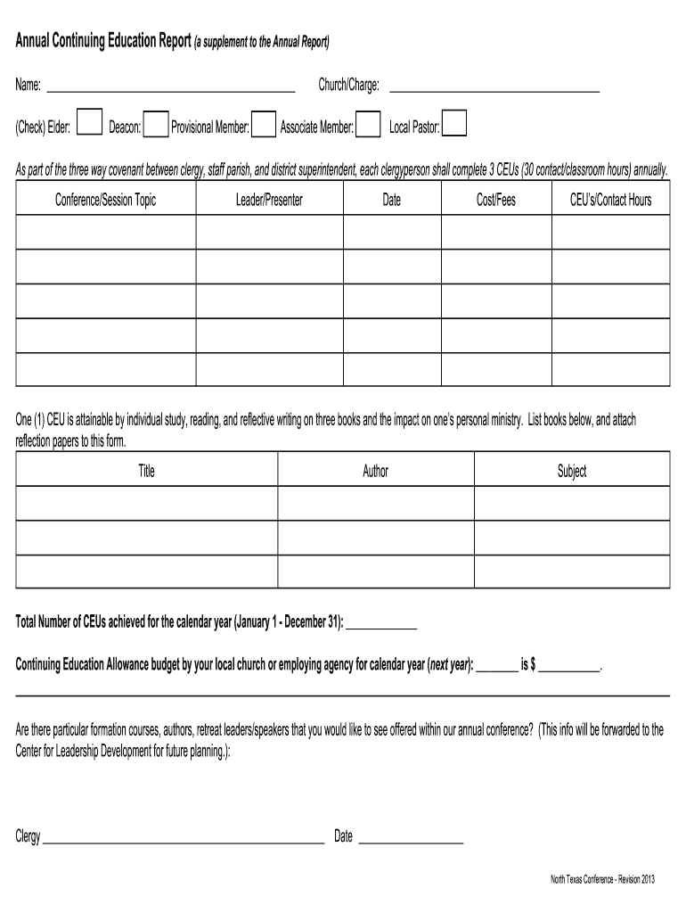 Fillable Online northtexasumc Annual Continuing Education Report a ...