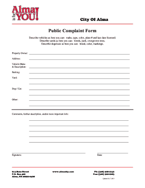 Fillable Online Nuisance Complaint form - almacitycom Fax Email Print ...