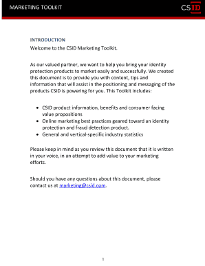 Fillable Online Marketing toolkit - CSID Fax Email Print - pdfFiller