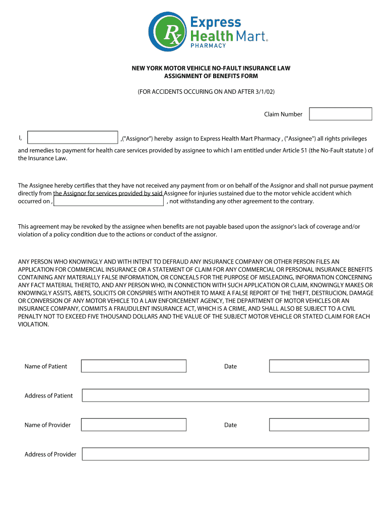 Fillable Online NEW YORK MOTOR VEHICLE NO-FAULT INSURANCE LAW ...