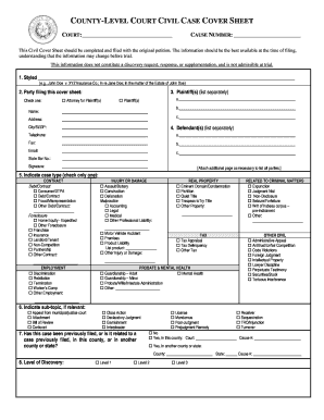 Fillable Online COUNTY -LEVEL COURT CIVIL CASE COVER SHEET Fax Email ...