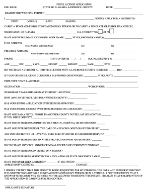 Fillable Online lawrencecosheriffal PISTOL LICENSE APPLICATION Fax ...