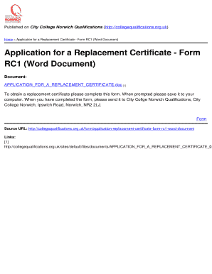 Fillable Online collegequalifications org Application for a Replacement ...