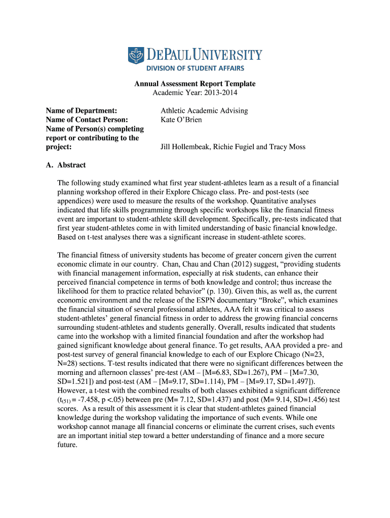 Fillable Online offices depaul Annual Assessment Report Template Fax ...