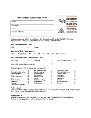 Fillable Online Presenter s Application Form - NZIMRT Fax Email Print ...