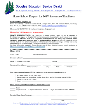 Fillable Online Home School Request for DMV Statement of Enrollment Fax ...